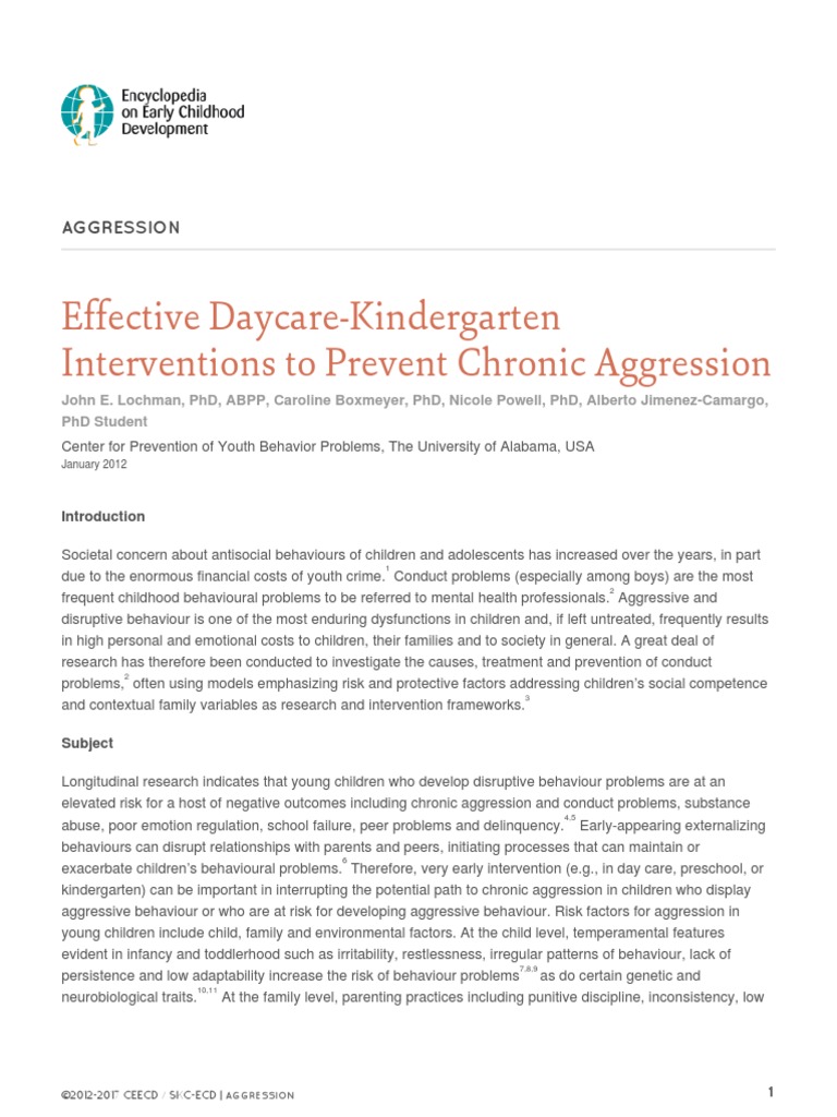 Effective Daycare Kindergarten Interventions To Prevent Chronic ...
