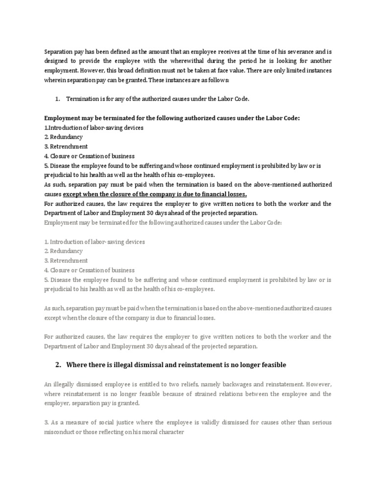 Separation Pay Guidelines in the Philippines | PDF | Layoff | Employment