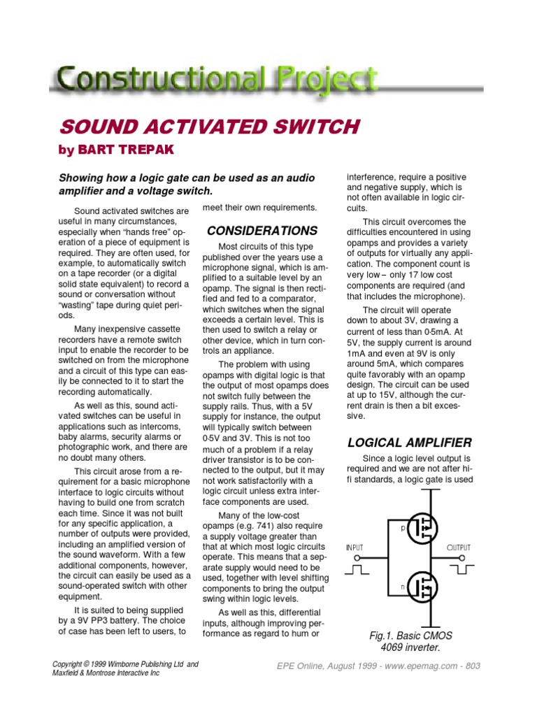 Sound Activated Switch PDF | PDF | Amplifier | Operational Amplifier