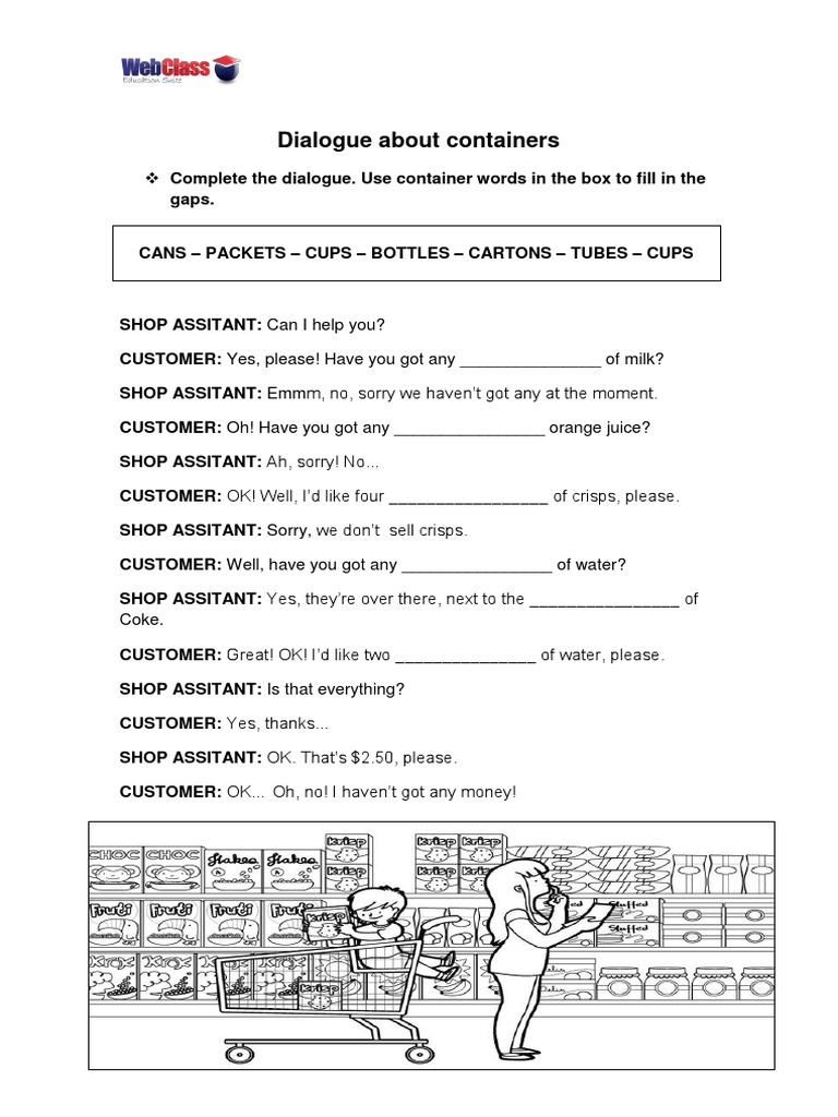 Complete the Dialogue: Containers | PDF
