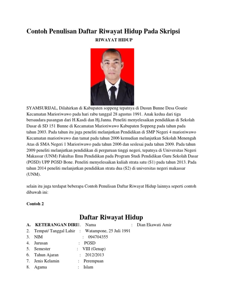 Contoh Penulisan Daftar Riwayat Hidup Pada Skripsi | PDF | Seni ...