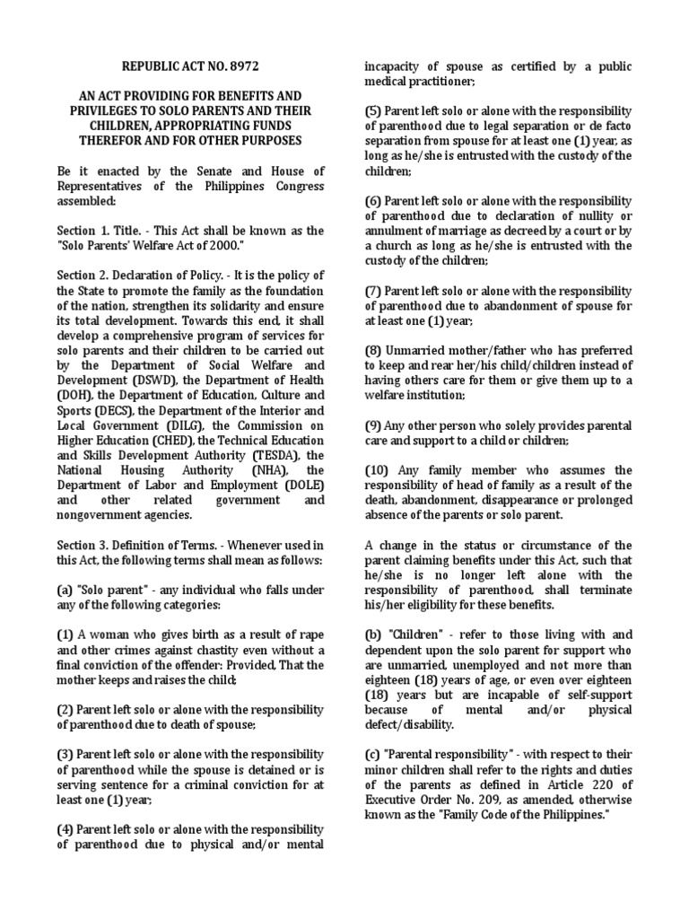 Ra 8972 | PDF | Welfare | Unemployment Benefits