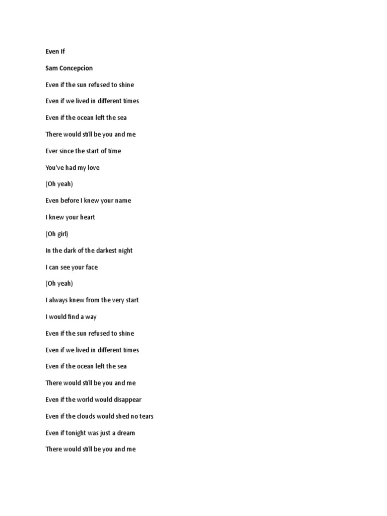 Sam Concepcion's 'Even If' lyrics | PDF