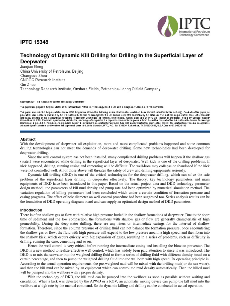 Technology of Dynamic Kill Drilling For Drilling in The Superficial ...
