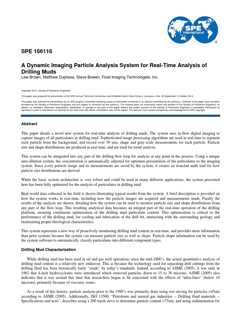 A Dynamic Imaging Particle Analysis System For Real-Time Analysis of Drilling Muds | PDF ...