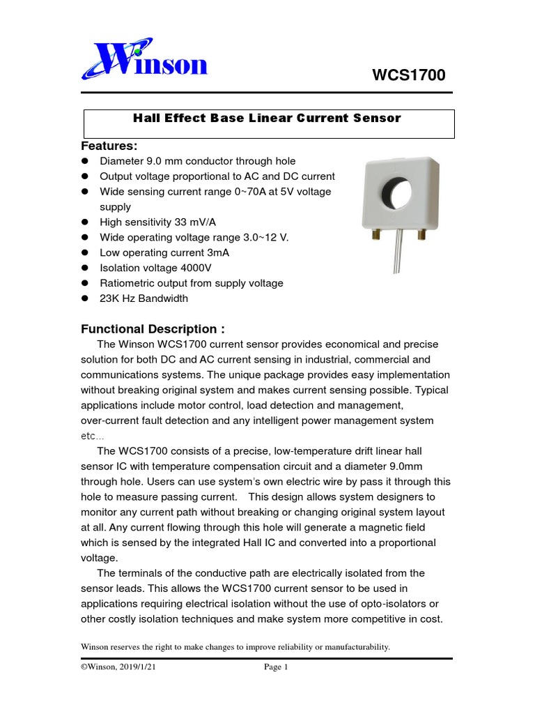 Hall Effect Base Linear Current Sensor Features | PDF | Sensor ...