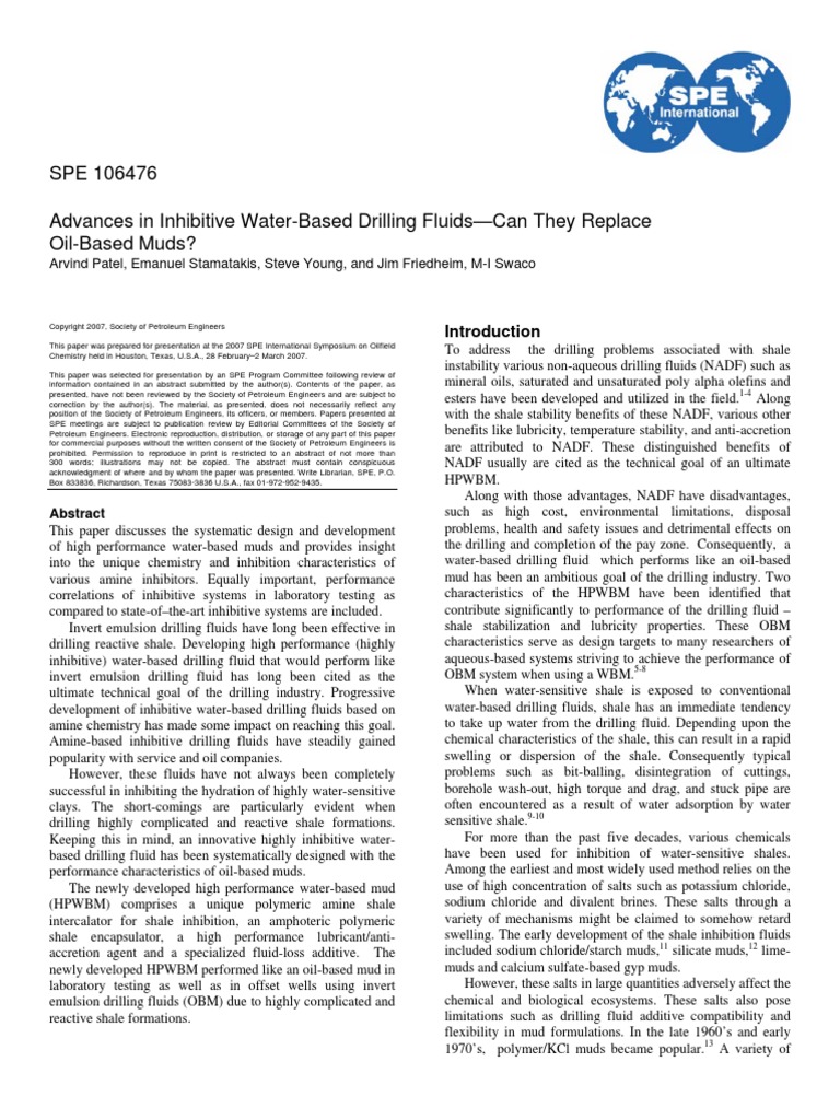Advances in Inhibitive Water-Based Drilling Fluids - Can They Replace ...