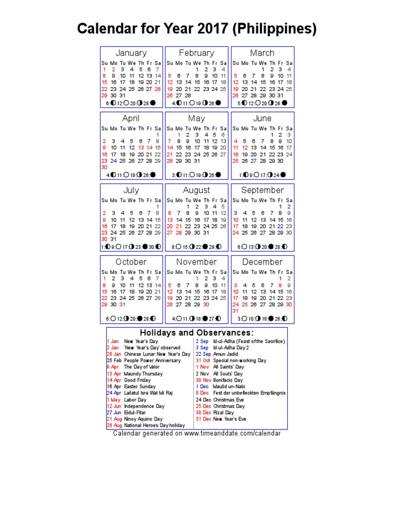 2017 Philippine Calendar and Holidays | PDF | Cultural Anthropology ...