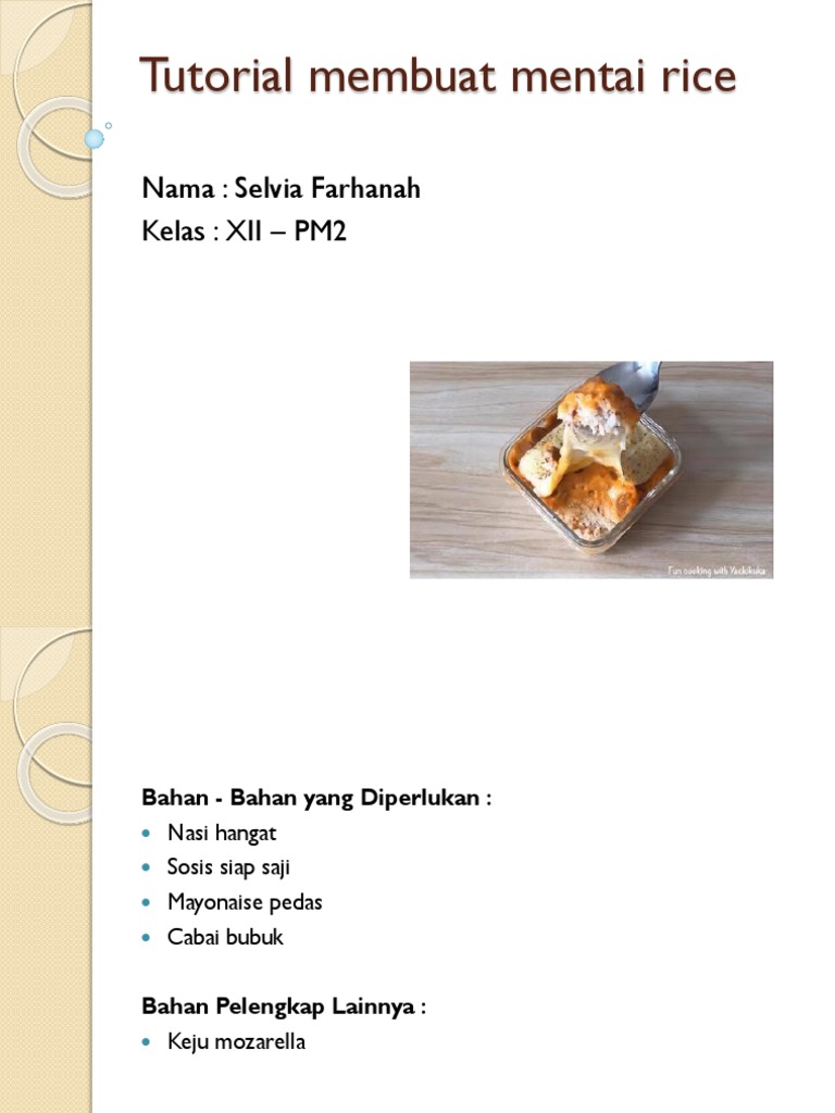 Resep Mentai Rice Keju Mozarella | PDF | Memasak, Makanan, & Anggur