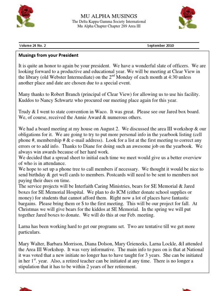 Mu Alpha Musings Sept | PDF | Foods