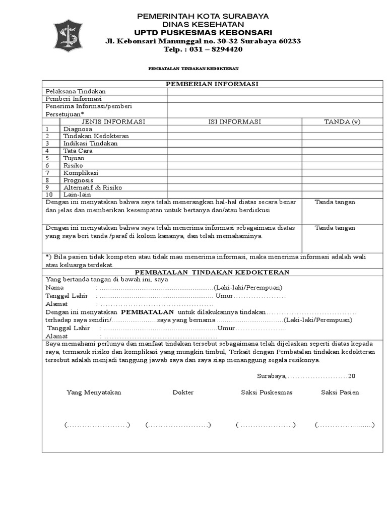 Formulir Pembatalan Tindakan Kedokteran | PDF