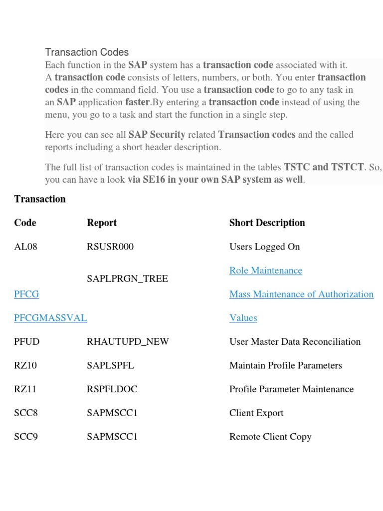 Sap Transaction Codes | PDF | System Software | Computing