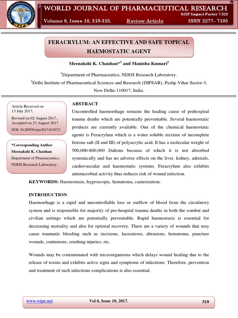 Feracrylum: An Effective and Safe Topical Haemostatic Agent | PDF ...