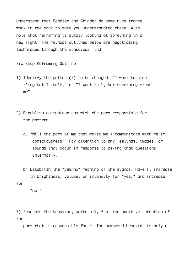 Outlines For NLP Reframing | PDF | Consciousness | Applied Psychology