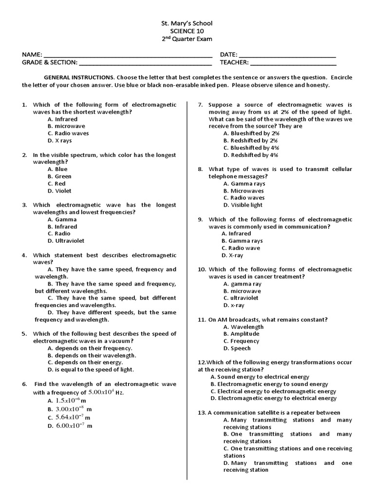Science Exam for Grade 10 Students | PDF | Lens (Optics) | Electric Motor