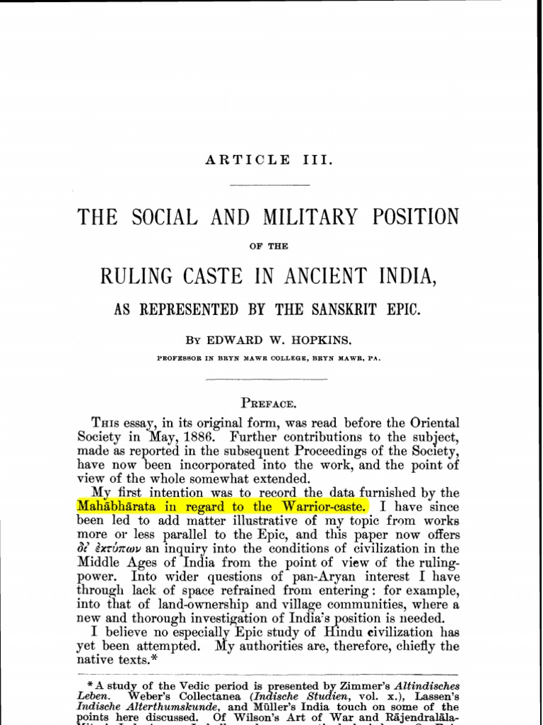 The Social and Military Position of The Ruling Caste in Ancient India ...