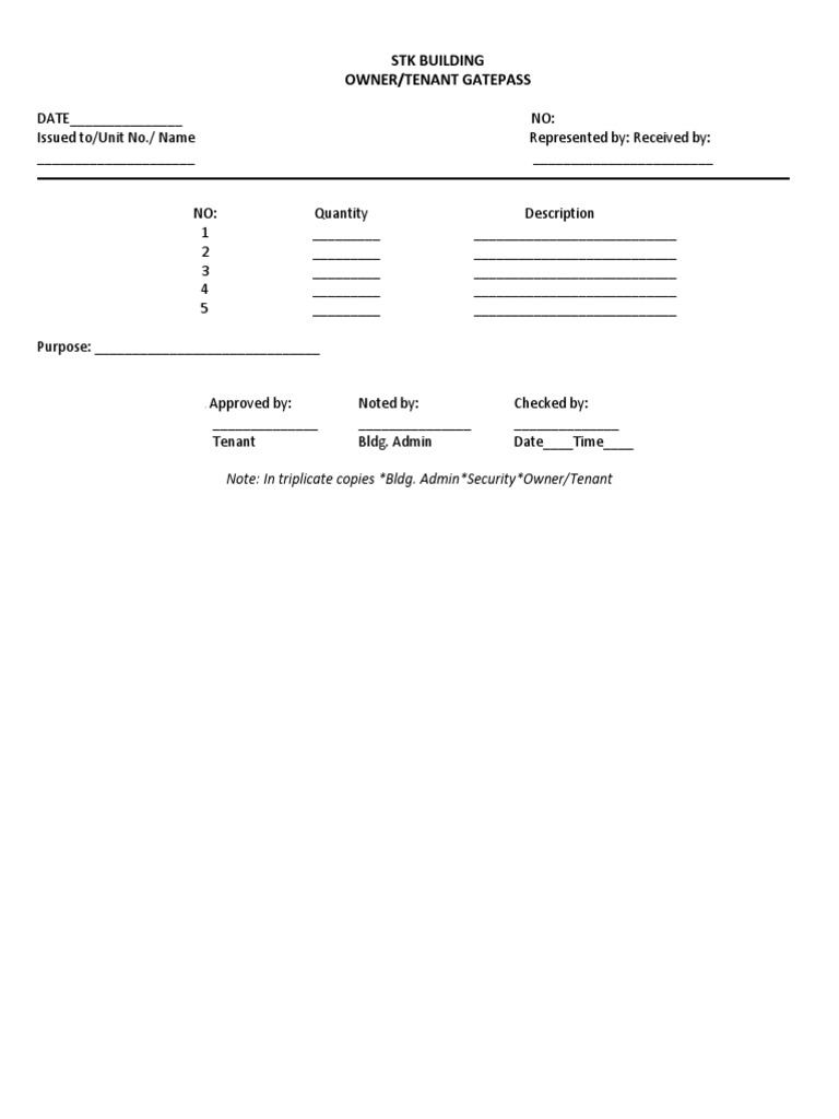 STK Building Gatepass Form | PDF | Finance & Money Management | Law