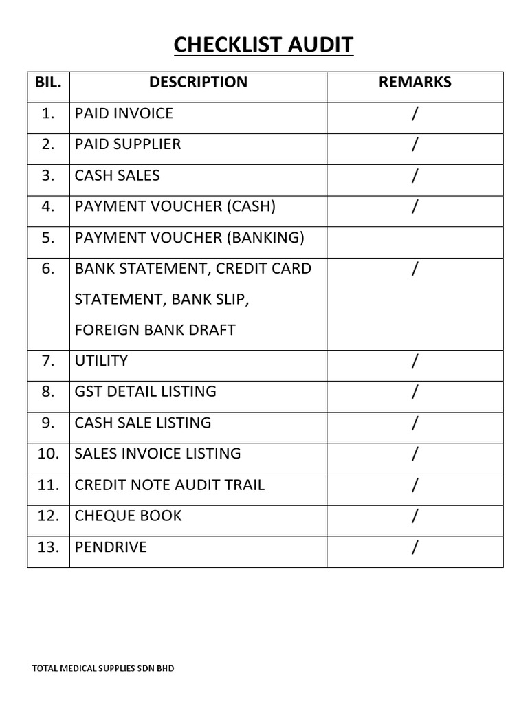 Checklist Accountant Audit | PDF