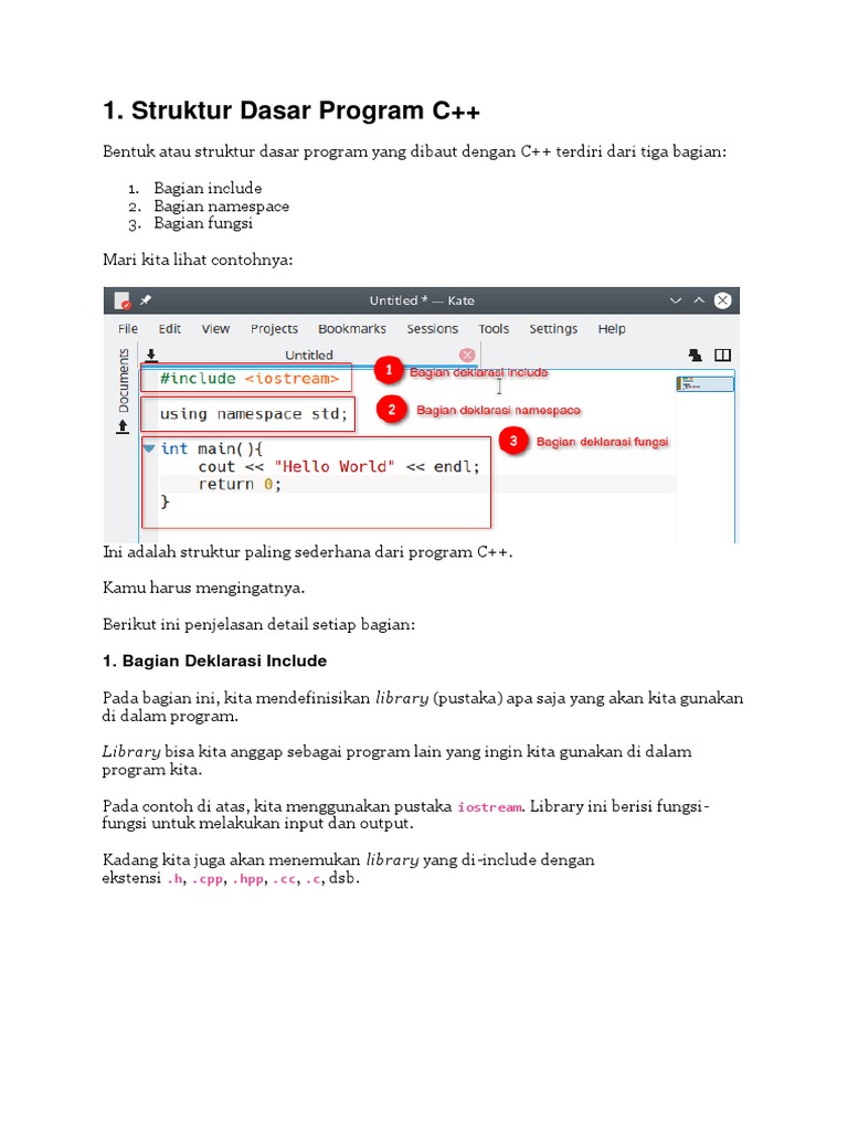 Struktur Dasar Program C++: 1. Bagian Deklarasi Include | PDF