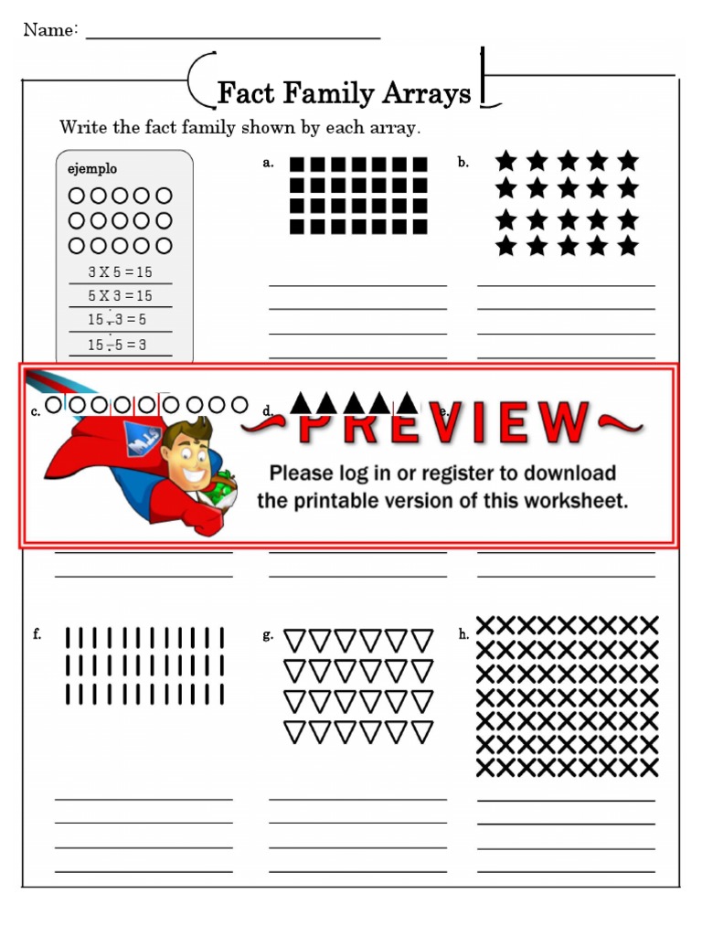 Fact Family Arrays Worksheet | PDF
