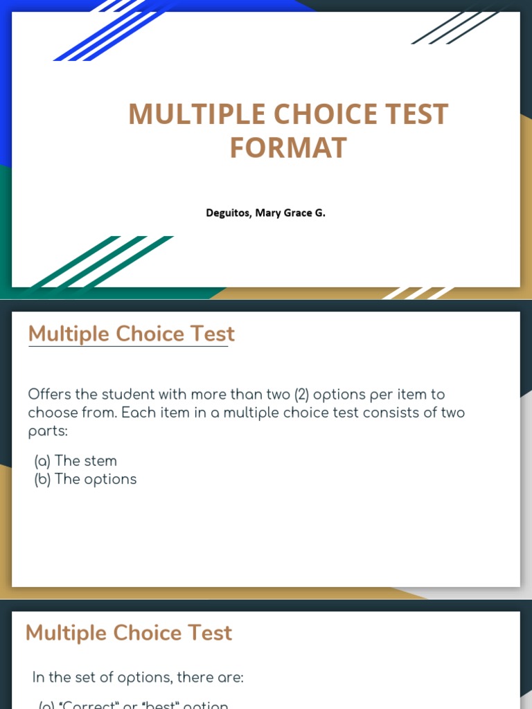 Multiple Choice Test Format: Deguitos, Mary Grace G | PDF | Multiple ...