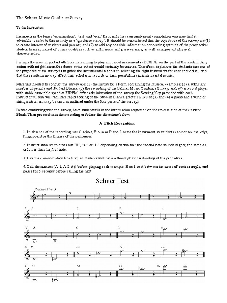 The Selmer Music Guidance Survey Word Complete | PDF | Violin | Chord ...
