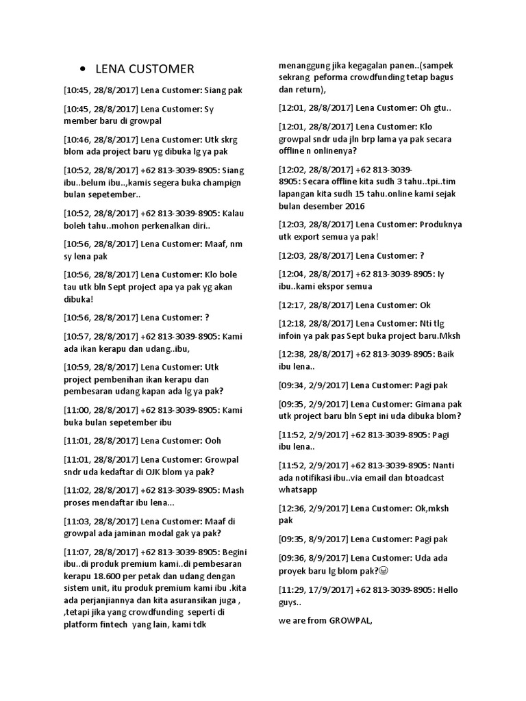 Contoh Percakapan Customer Care Dengan User | PDF