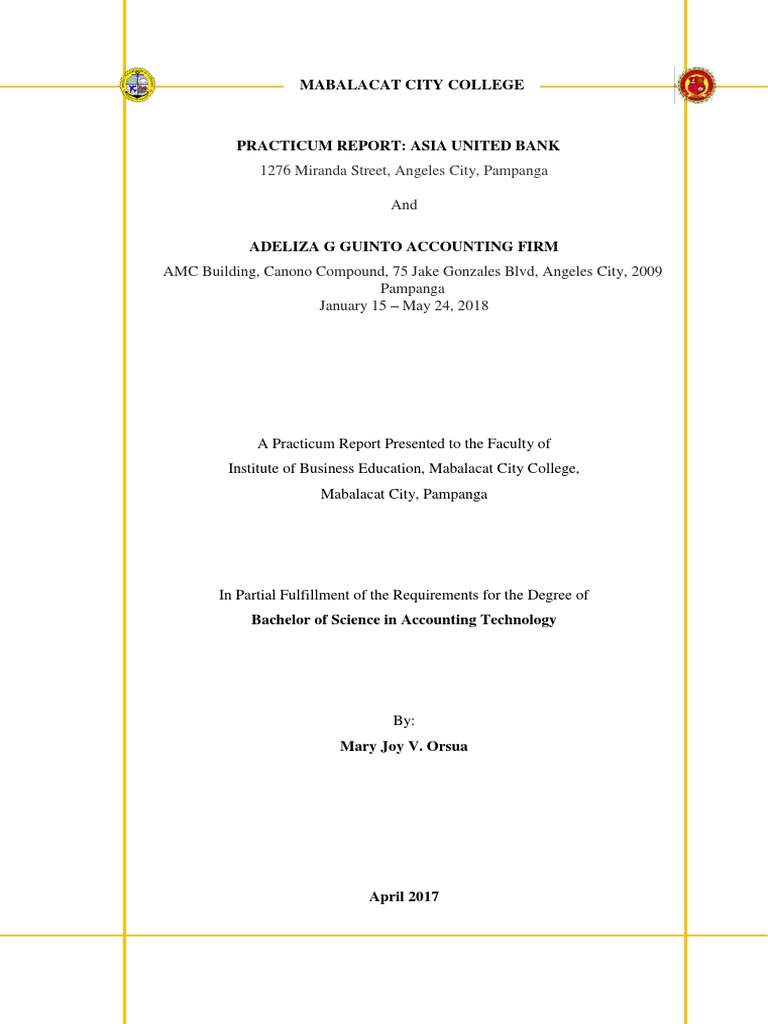 AUB and AGG Practicum Report | PDF | Banks | Securities (Finance)