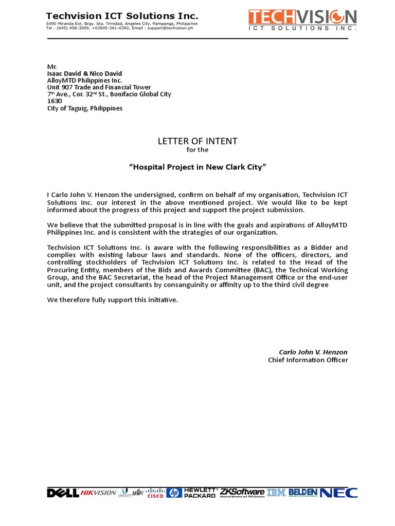 Letter of Intent: Techvision ICT Solutions Inc | PDF
