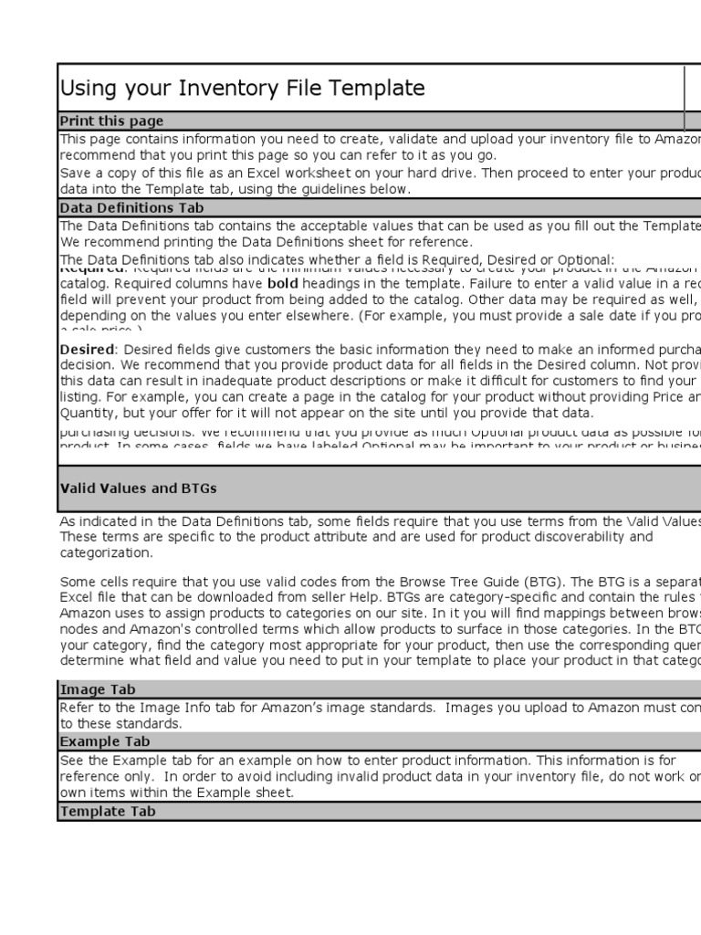 Using Your Inventory File Template | PDF | Microsoft Excel | Menu (Computing)