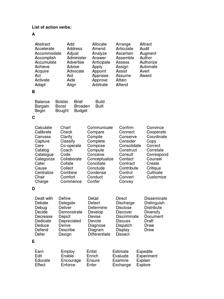 List of Action Verbs | PDF | Business