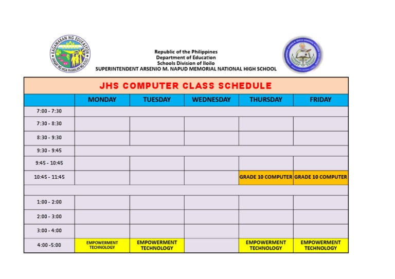 Jhs Computer Class Schedule: Monday Tuesday Wednesday Thursday Friday | PDF