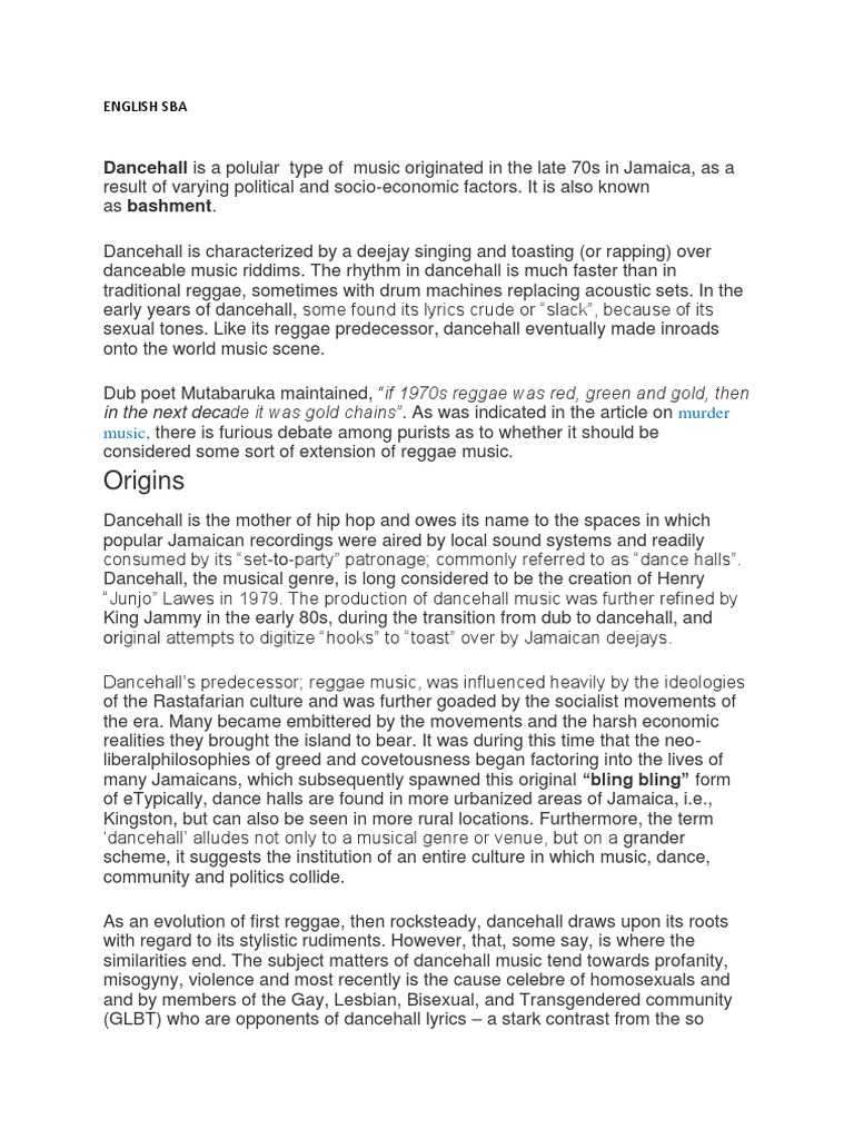 English Sba | Download Free PDF | Reggae | Jamaican Styles Of Music