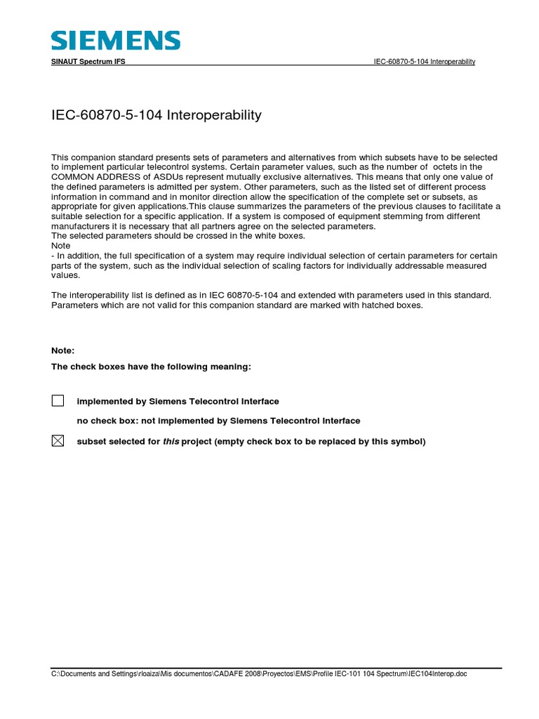 IEC-60870-5-104 Interoperability: The Check Boxes Have The Following Meaning | PDF ...