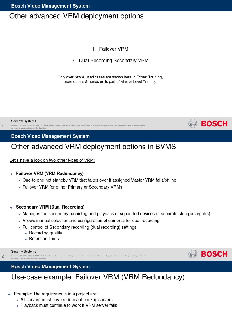 Other Advanced VRM Deployment Options: 1. Failover VRM 2. Dual ...