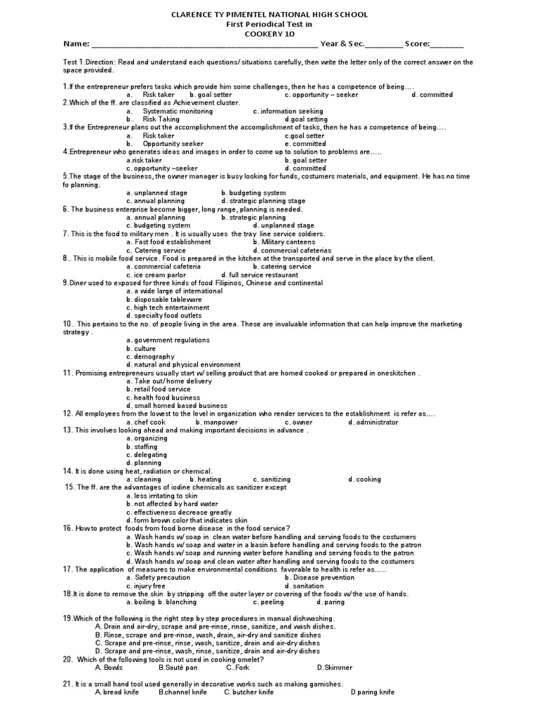 Grade 10 TLE FIRST GRADING | PDF | Egg As Food | Spoon