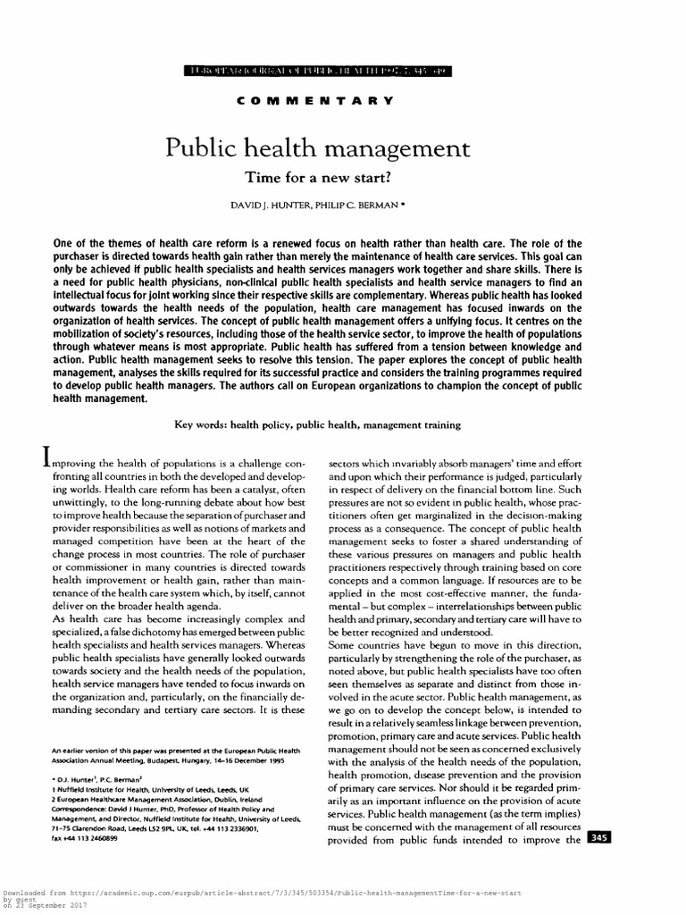 Public Health Management: Time For A New Start? | PDF | Public Health ...