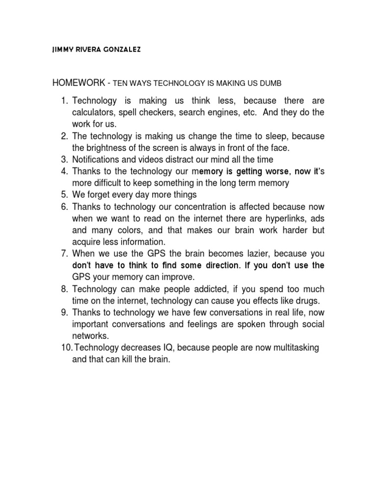 Jimmy Rivera Gonzalez: Ten Ways Technology Is Making Us Dumb | PDF