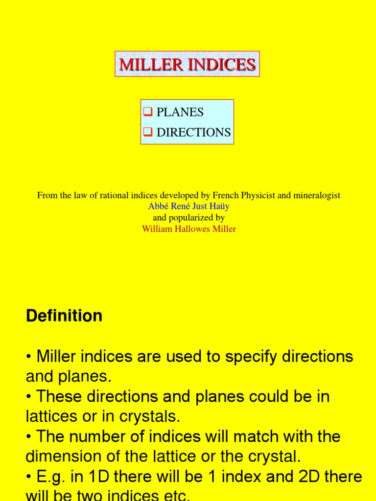 Miller Indices: Planes Directions | PDF | Crystal Structure | Biophysics