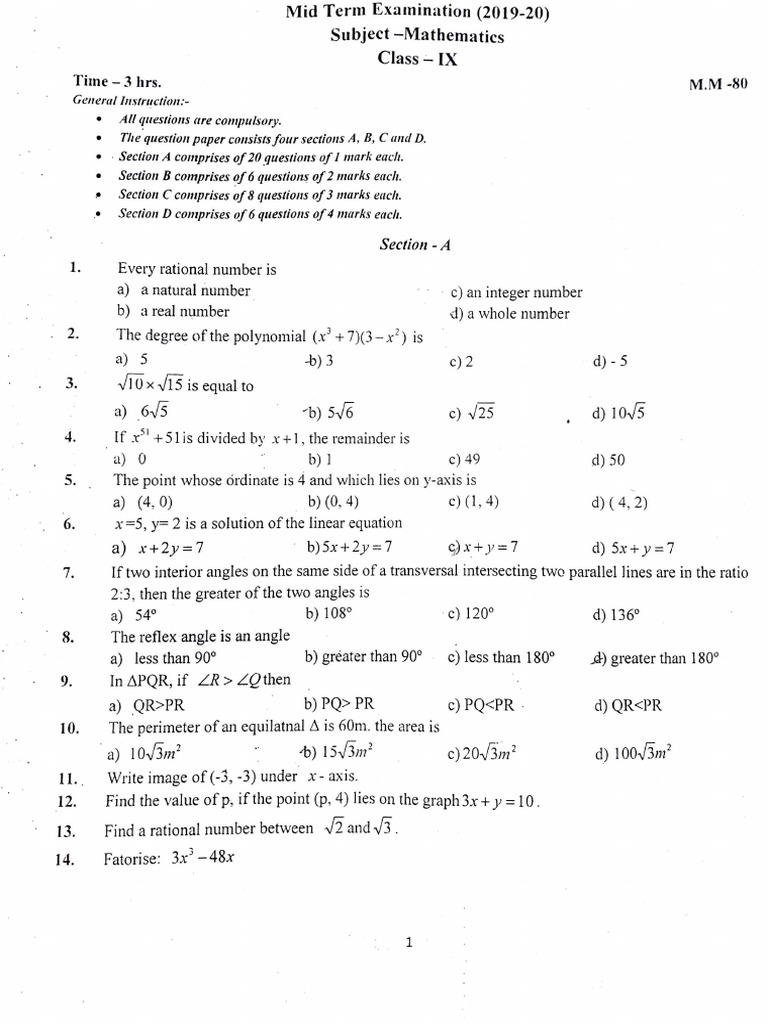 Maths Mid Term Paper | PDF | Euclidean Plane Geometry | Elementary ...