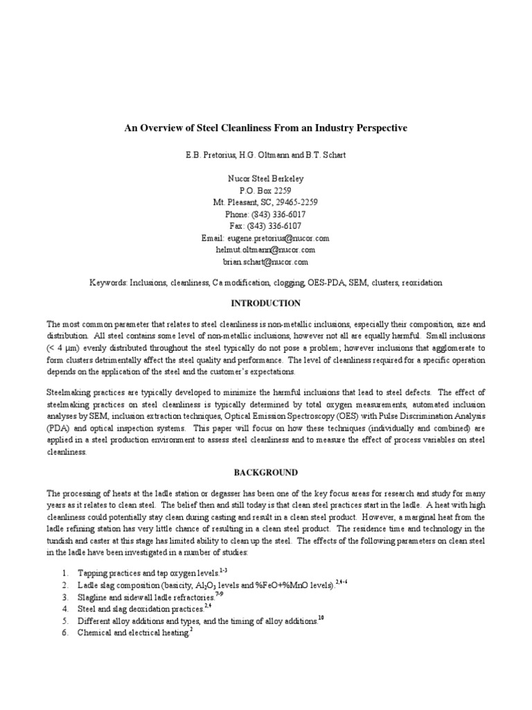 Steel Cleanliness Paper | PDF | Casting (Metalworking) | Steel
