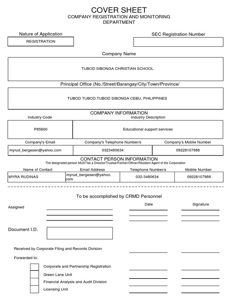 Cover Sheet: The Designated Person Be A Director/Trustee/Partner ...