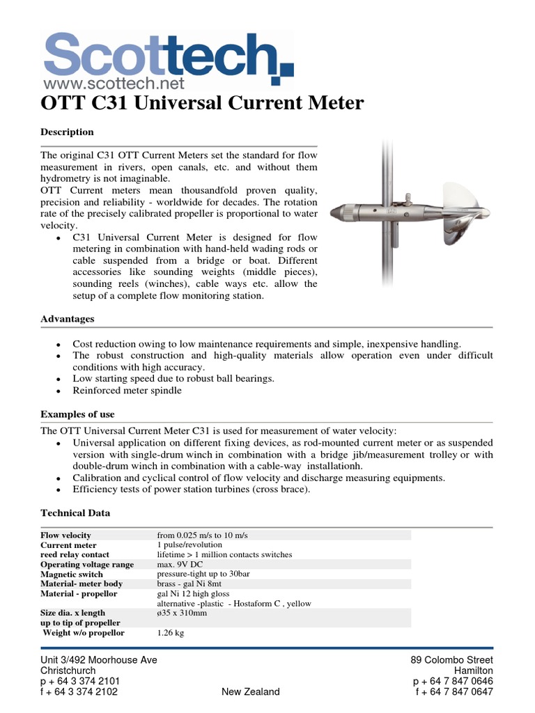 Ott c31 Universal Current Meter PDF | PDF | Calibration | Propeller