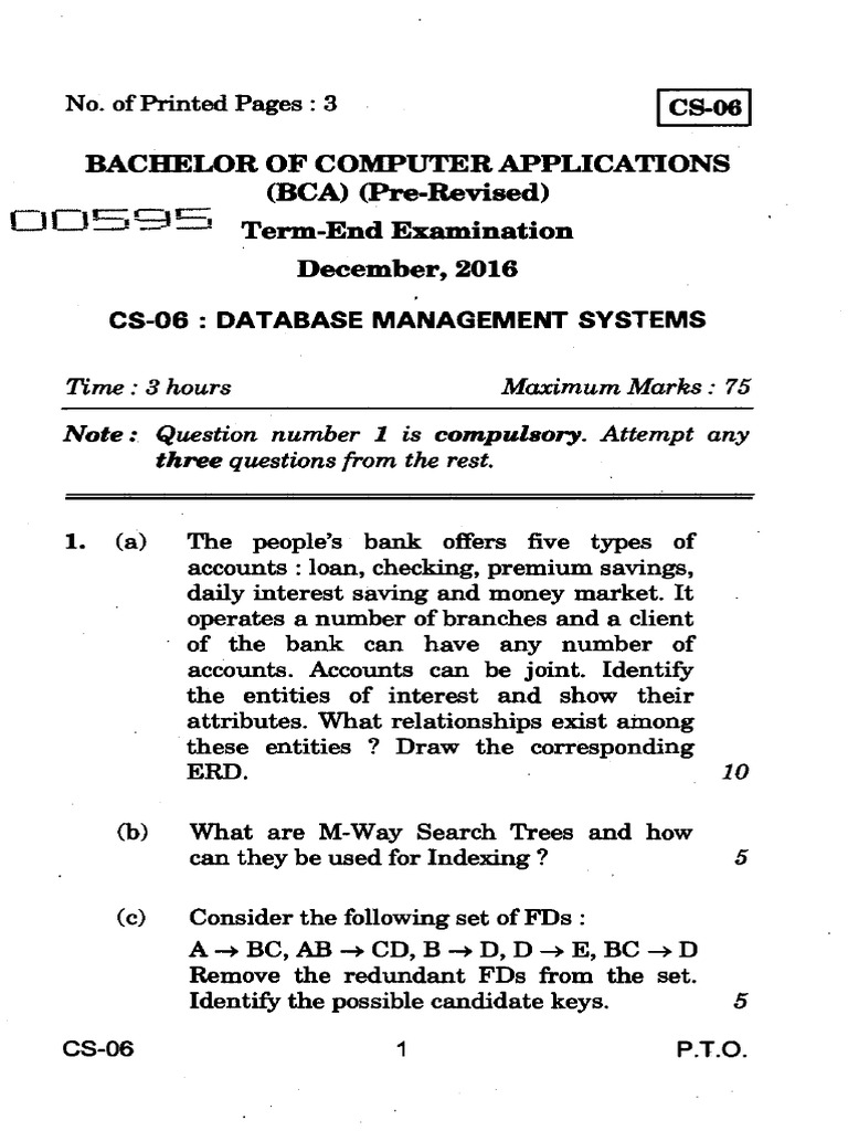 Bachelor of Computer Applications (BCA) (Pre-Revised) CI 7-7' Term-End Examination December ...