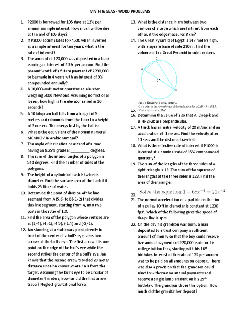 Math Word Problems and Solutions | PDF | Horsepower | Area