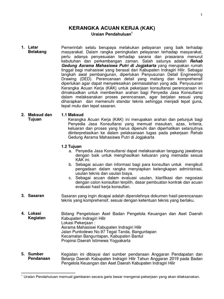 KAK Perencanaan Rehab Gedung Asrama Mahasiswa Putri Di Jogjakarta | PDF | Seni