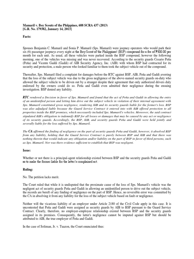 Mamaril Vs BSP | PDF | Security Guard | Negligence