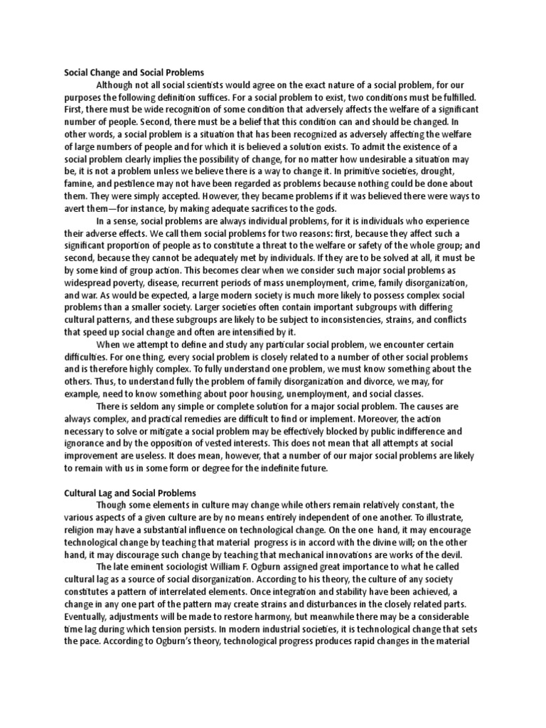 Social Change and Social Problems | PDF | Human | Society