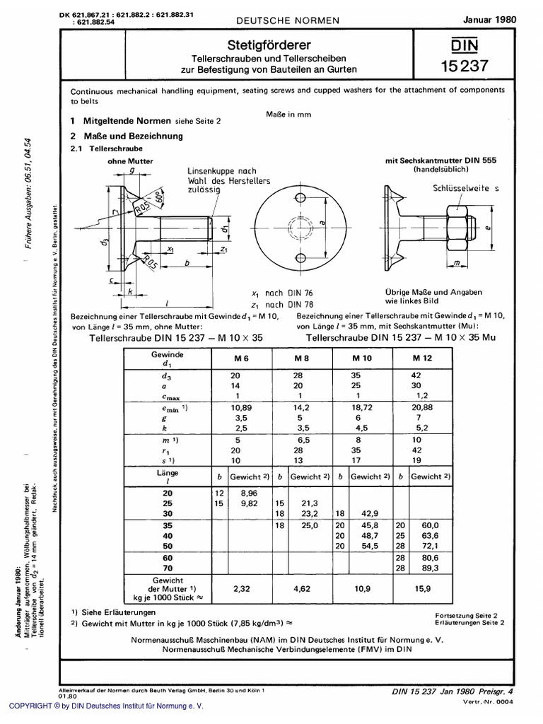 Din 15237 1980-01 | PDF