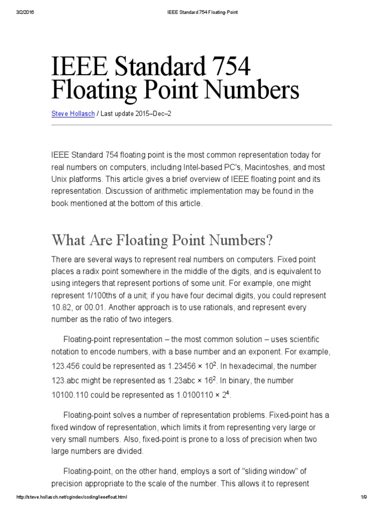 IEEE Standard 754 Floating-Point | PDF | Mathematical Notation | Areas Of Computer Science